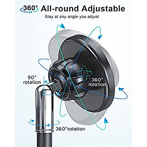 EWA Magnetic Phone Stand, 360°Rotation Adjustable Cell Phone Stand for Desk/Nightstand/Office, Hands-Free Metal Magnetic Phone Holder Stand, Compatible with iPhone 15/14/13/12 Magsafe Case, Black