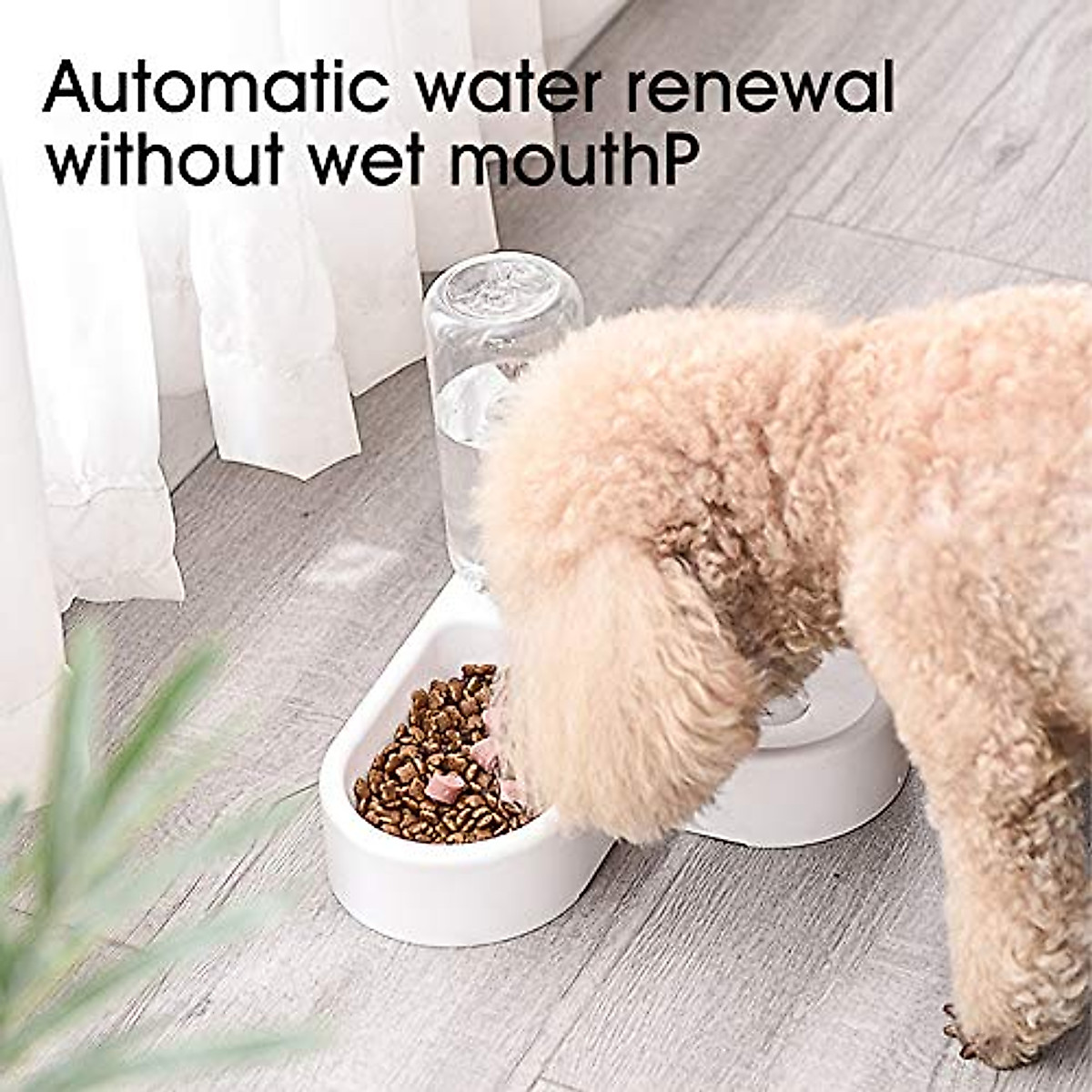 Bibabala Automatic Pet Feeder and Water Dispenser, 2 in 1 Feeder Bowl with Water Bottle Detachable, Fit for Small Dogs and Cats Kitten Puppy Rabbit Bunny(White)