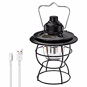 ISUNMEA LED Vintage Camping Lantern USB Rechargeable Emergency Portable Lightweight Retro Lamp with Iron Hook Charging for Phone Waterproof Light for Indoor Outdoor Walking Fishing Hiking Power Outage