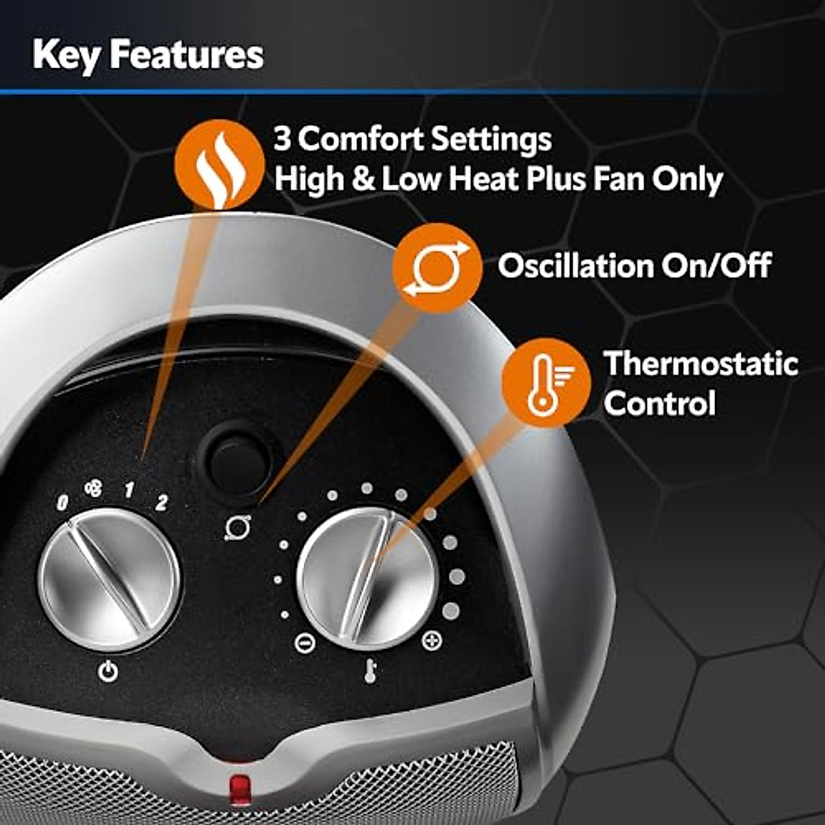 Lasko Oscillating Ceramic Tabletop Space Heater for Home with Adjustable Thermostat, Carrying Handle, 2 Speeds and Fan Only Mode, 11.6 Inches, Silver, 5409