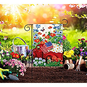 Texupday Patriotic Red Truck Celebrate The USA Double Sided America Floral Daisy Garden Flag Outdoor Yard Flag 12" x 18"