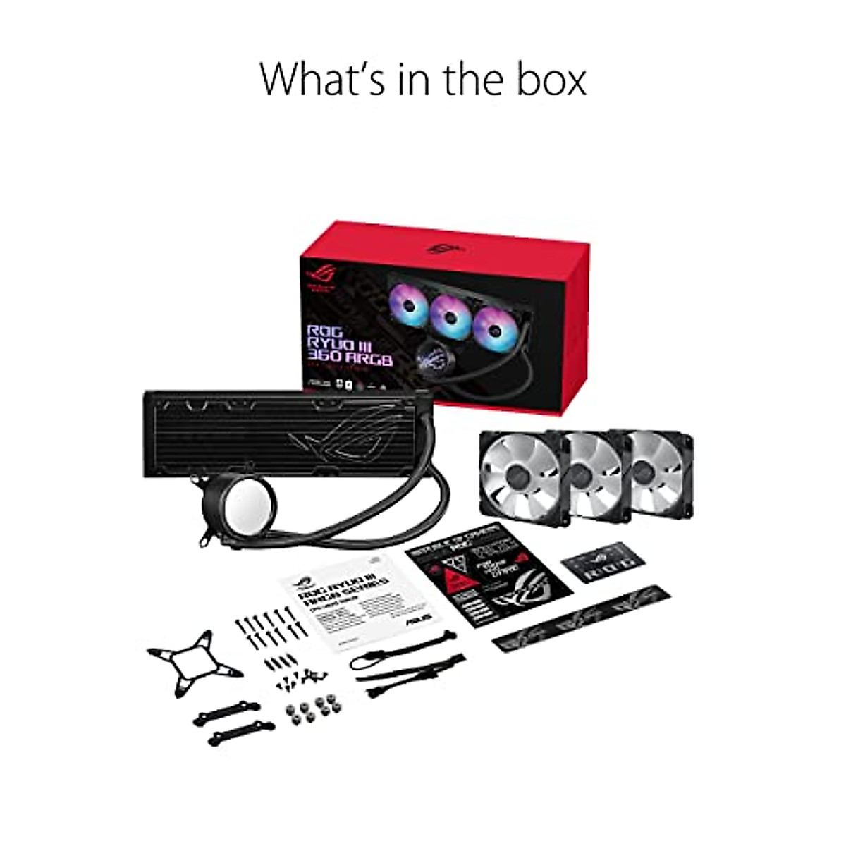 ASUS ROG RYUO III 360 ARGB All-in-one AIO Liquid CPU Cooler 360mm Radiator, Asetek 8th gen Pump Solution, Anime Matrix™ LED Display and ROG AF 12S ARGB Fan.