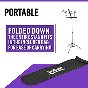On-Stage SM7 122B Compact Sheet Music Stand, Portable, Folding, Height, Adjustable Bookplate Angle, Carry Bag, Black (SM7122B)