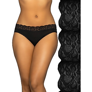 Vanity Fair womens Flattering Lace Panties Underwear, Bikini - 3 Pack Black/Black/Black Stripe, Large US