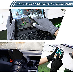 4 Piece Set Winter Beanie Hat and Glove Set with Fleece Lining, Winter Hat and Gloves Set, Unisex Cap and Glove Set for Men Women Black, Gray