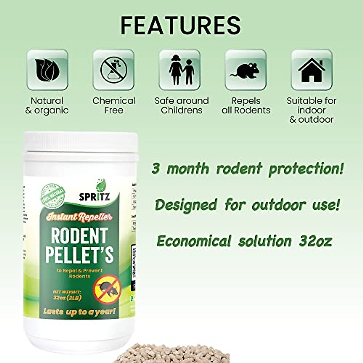 Spritz Rodent Repellent Pellets - Naturally Made with Peppermint Oil to Repel Mice and Rats – Safe for Pets and Kids