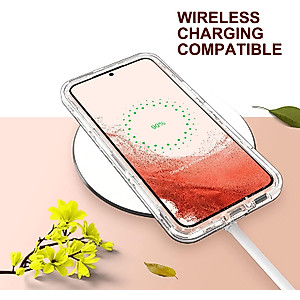 KIOMY Clear Shockproof Case for Samsung Galaxy S22 with 2 Packs Tempered Glass Screen Protectors, 3 Layers in 1 Full Body Protection Hard PC Back and Front Cover + TPU Bumper Glitter Sparkle Sparkly