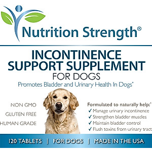 Nutrition Strength Dog Incontinence Support, Supplement for Dog Bladder Health, Organic Support for Dogs Leaking Urine, Promotes Dog Bladder Control, 120 Chewable Tablets