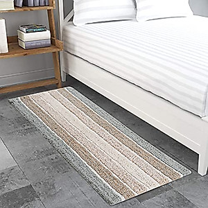 THE BEER VALLEY Alpine Stripe Bath Rug Runner 24x60 Inches Grey Beige - Soft & Absorbent Anti-Slip Long Bathroom Mat - Cotton Rug for Kitchen, Hallway, Bedroom