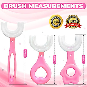 4 Pack Kids U Shaped Silicone Head Whitening Massage Toothbrush U-Type Toothbrush Whole Mouth Toothbrush with Handle for Kids (2-6 Years Old, Heart Style)