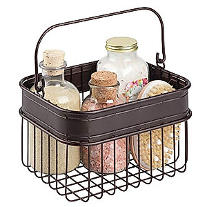 mDesign Small Metal Storage Basket Bin with Handle for Organizing Hand Soap, Body Wash, Shampoo, Lotion, Conditioner, Hand Towels, Hair Styling Accessories - Cameo Collection - 3 Pack - Bronze