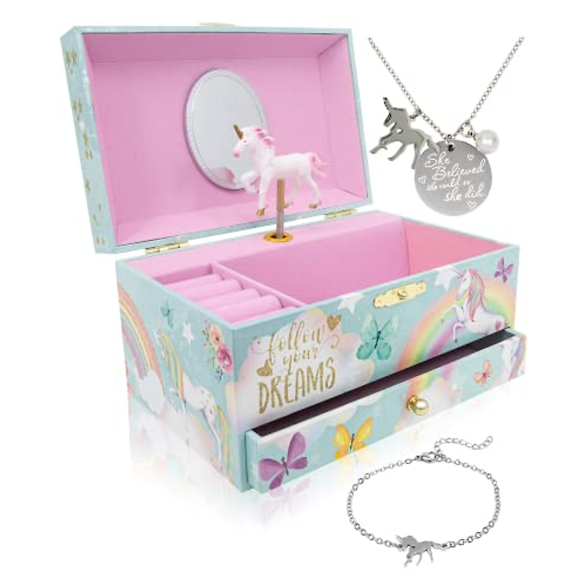 Unicorn Jewelry Box for Girls and DIY Light Up Unicorn Terrarium Kit for Kids