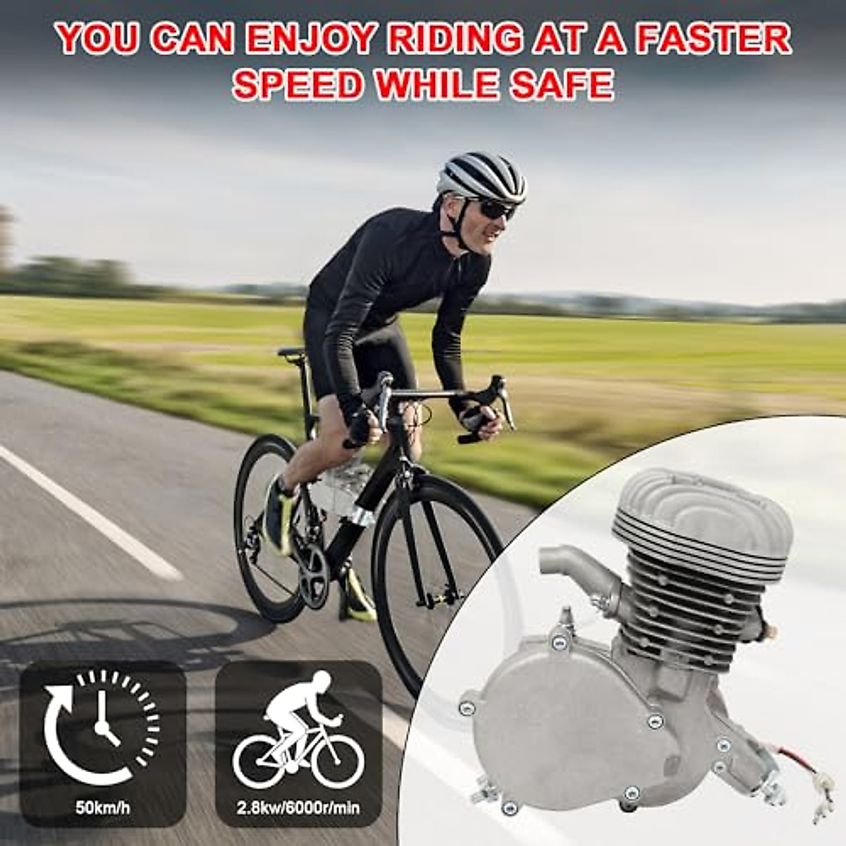 Ktaxon 100cc Bicycle Engine Kit, 2 Stroke Bike Engine Kit, Gas Bike Conversion Kit with Super Fuel-efficient, Powerful Engine for 26-28" Bikes (Silver)