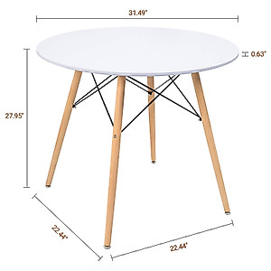 KaiMeng White Round Dining Table 32" Modern Pedestal Small Circle Room Table Leisure Tea Coffee Kitchen Table (White)