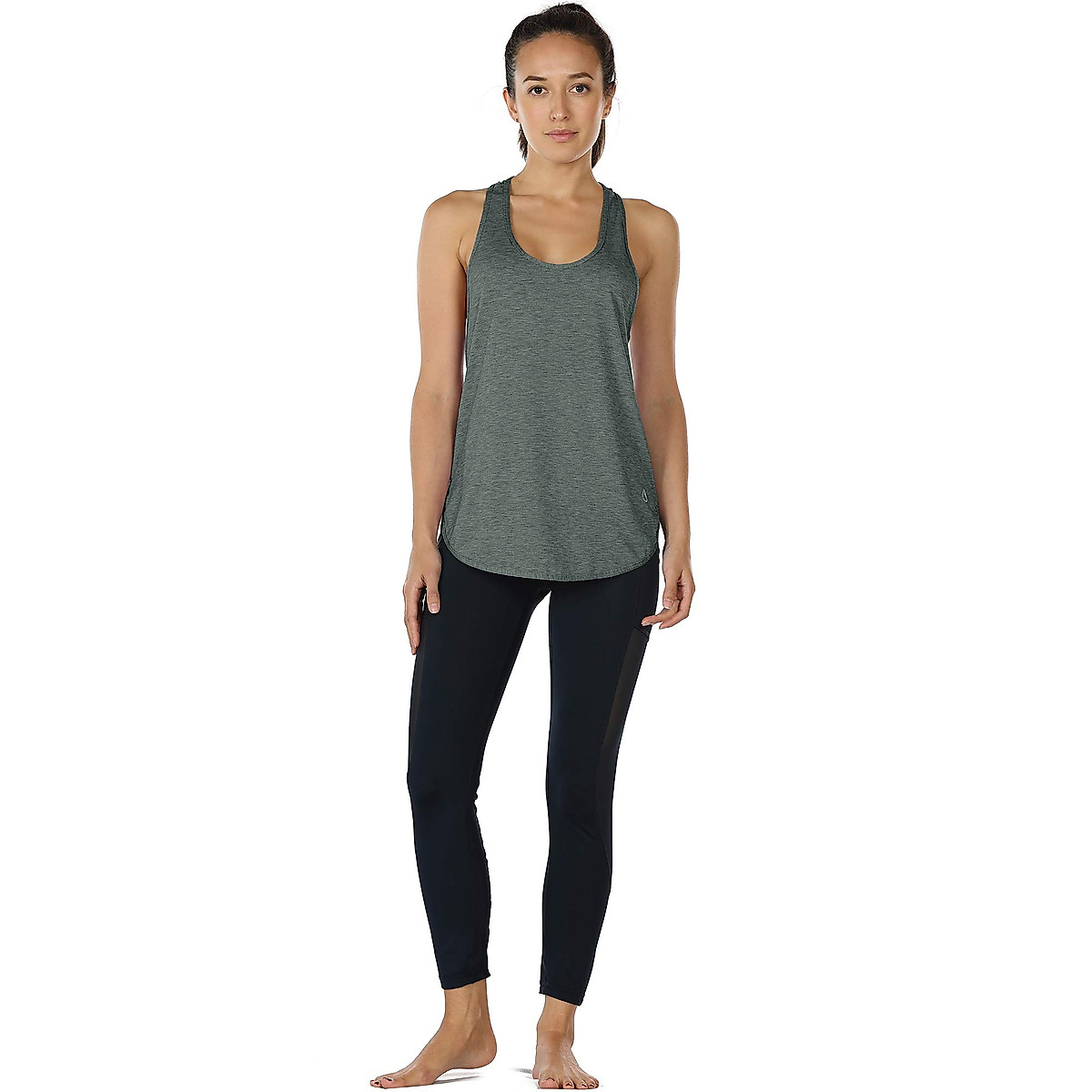 icyzone Workout Tank Tops for Women - Athletic Yoga Tops, Racerback Running Tank Top,Smoke Pine/Dusty Orange,Medium