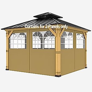 10-ft x 12-ft Gazebo Curtains,Privacy Replacement Full Zippered Sidewall with 2-Panel Universal Shade Curtains Set,Enclosure Sidewall Kit with Church Window,Protecting Side Walls-Khaki