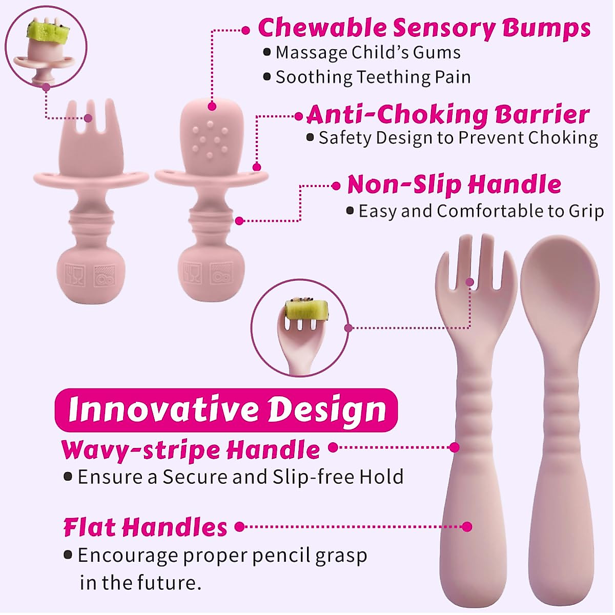 Remonda Baby Led Weaning Supplies | Silicone Baby Feeding Set Includes Suction Bowls and Plates, Baby Utensils Spoons and Forks,Cup for Toddler | Babies Eating Dishes Set 6-12 Months（Pink）