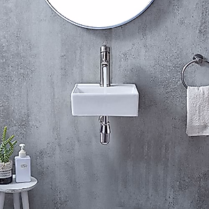 Friho 11×11×4 inch Small Sinks for Tiny Bathrooms,Countertop Sink,Wall Mount Sink,White Corner Wall Mounted Bathroom Vessel Sink,Mini Rectangle Lavatory Porcelain Ceramic Washing Bathroom Vanity Sink