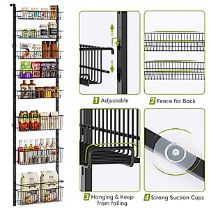 1Easylife Over the Door Pantry Organizer, 8-Tier Adjustable Baskets Pantry Organization and Storage, Metal Door Shelf with Detachable Frame, Space Saving Hanging Spice Rack for Kitchen Pantry Bathroom