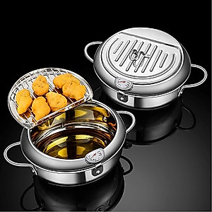 Japanese Tempura Fryer Pot, 201 Stainless Steel 28cm Multifunctional Easy Japanese Fryer Pot for French Fries