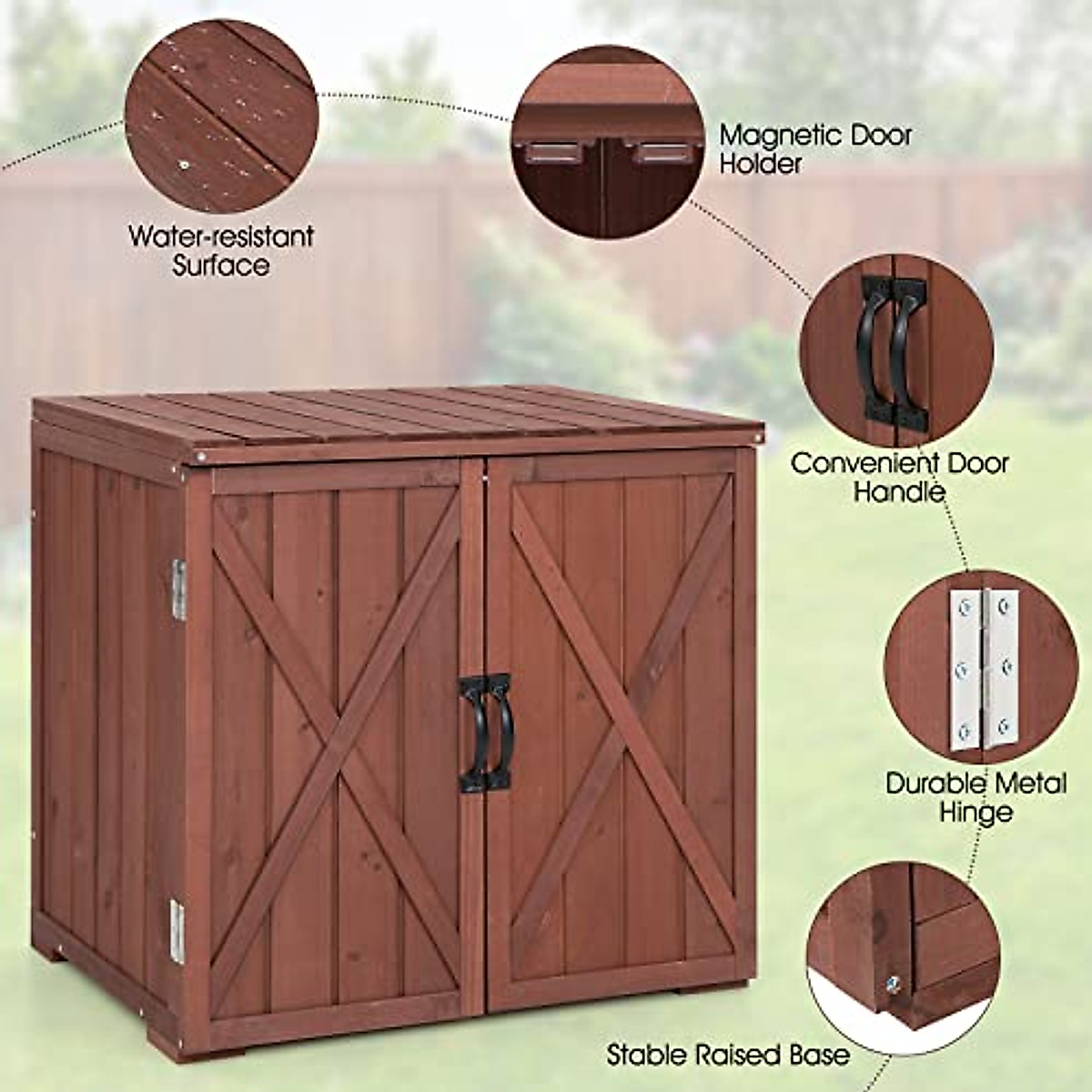 Goplus Outdoor Storage Cabinet, Wood Garden Tool Shed with Doors for Patio Backyard, 30" x 22" x 28.5"