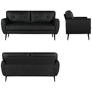 VAMEPOLE Sofa Couch, 61" Leather Loveseat Sofa for Living Room, Mid Century Mini Black Couch, Tufted Faux Leather Love Seat, Comfy Office Sofa 2 Seat, Small Couches for Small Spaces, Bedroom(Black)