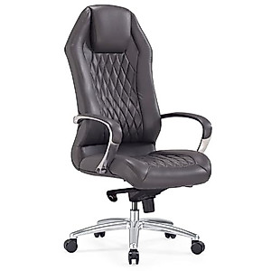 ZURI Furniture Modern Ergonomic Sterling Genuine Leather Executive Chair with Aluminum Base - Dark Grey