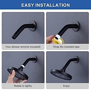 ALEASHA High Pressure Rain Shower Head, 6 Inch 1.8GPM Fixed Luxury Bathroom Showerhead, Adjustable Angles, Anti-Clogging Silicone Nozzles (Matte Black)