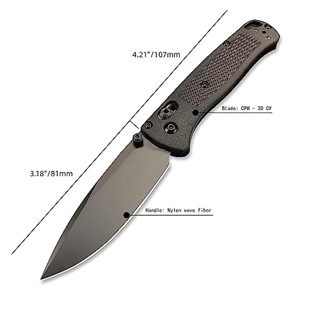 DAOFENG EDC Black Lightweight Folding Pocket Knife Manual Thumb Studs Open Drop-Point Blade Plain Edge Coated Fiberglass Handle Axis Lock