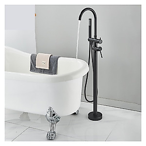 KXFXQTOT Bathtub shower set floor standing round with brass hand shower hot and cold faucet (Color : Polish gold B)