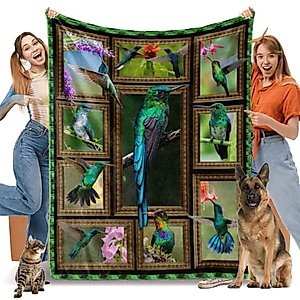Hummingbird Gifts for Women Men, Hummingbird Print Fleece Throw Blanket, Soft Cozy Flannel Blankets and Throws for Couch Bed Sofa Room Decor, Lightweight Warm Plush Blanket for All Season 60" x 80"