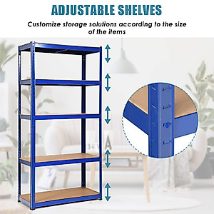Giantex Storage Rack Shelving Unit Storage Shelf Steel Garage Utility Rack 5-Shelf Adjustable Shelves Heavy Duty Display Stand for Books, Kitchenware, Tools Bolt-Free Assembly 36"x 16"x 72”, Blue