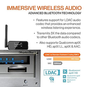 Auris Blume Pro HiFi Bluetooth 5.0 Music Receiver Long Range Bluetooth Adapter with Audiophile DAC, LDAC, aptX HD, OLED Display & Optical Coaxial AUX Output for Home Stereo, AV Receiver or Amplifier