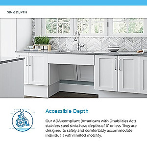 MR Direct ADA2318-18 Stainless Steel Sink Undermount 23 in. Single Bowl Kitchen