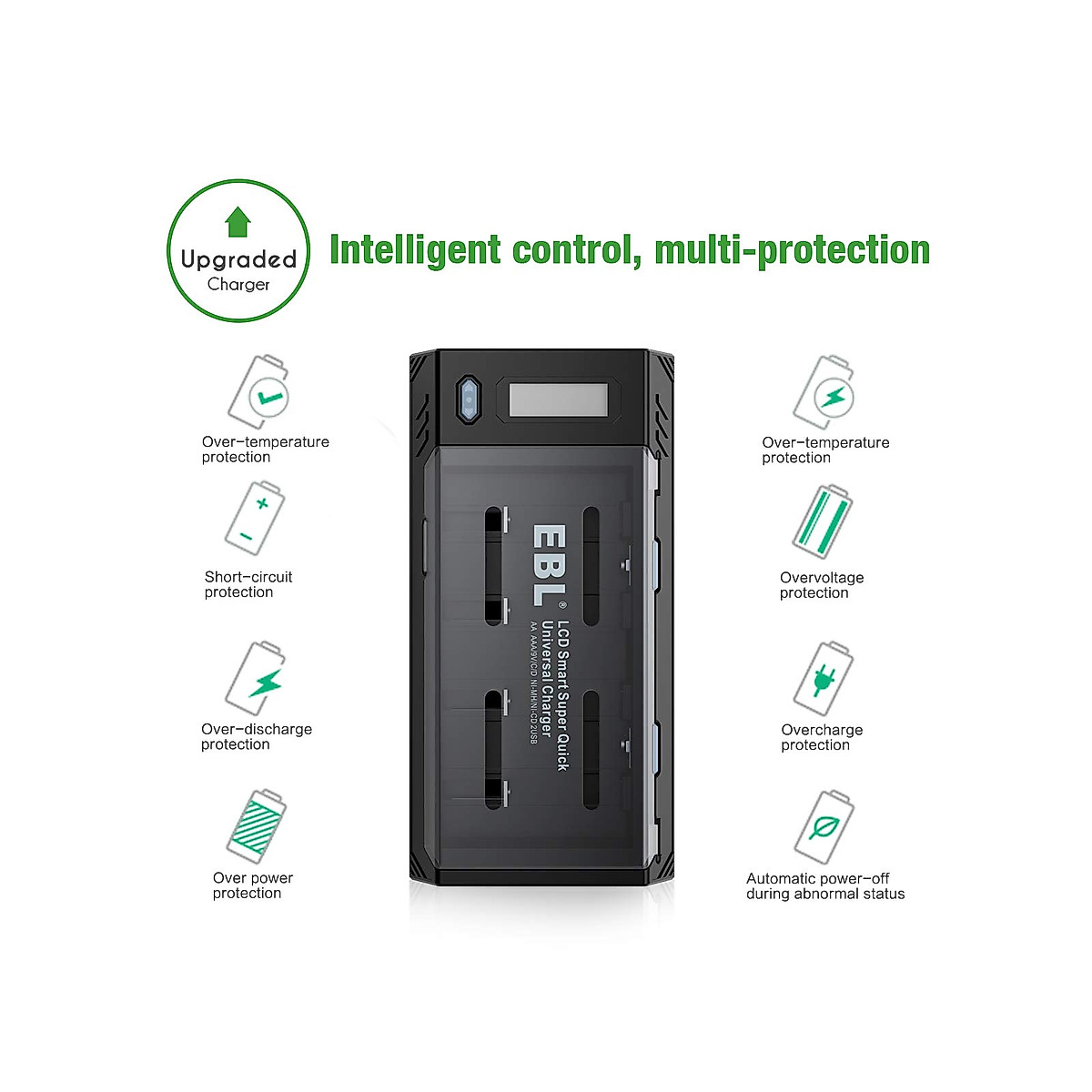 EBL C Size Rechargeable Batteries (2 Pack) and D Rechargeable Batteries (2 Pack) with Upgraded LCD AA AAA C D 9V Battery Charger with 2 USB Port & Discharge Function