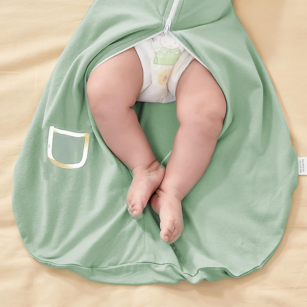 ZIGJOY Shark-Fin Transition Swaddle - 1.0 Tog Baby Sleep Sack Soft Cotton Transitional Baby Wearable Blanket with 2-Way Zipper, Hemp Grey, 0-3 Months