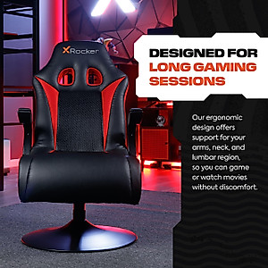 X Rocker Vibe 2.1 Bluetooth Pedestal Gaming Chair, with Wireless Audio, 2 Speakers, Subwoofer, Foldable, Padded Armrest, 5125401, 24" x 42" x 33.2", Black and Red