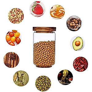 Keledz Glass Storage Jar with Wood Lids, Airtight Sealed Clear Borosilicate Glass Canister Kitchen Food Storage Containers for Coffee Beans Loose Tea Nuts Sugar Candy Spice, 450ml 16 oz (450ml 16 oz)