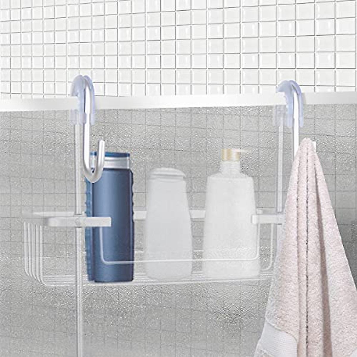 Duwee Over The Door Shower Caddy, NeverRust Aluminum Over the Shower Door Caddy, Hanging Shower Caddy for Shampoo Conditioner, 3 Tier Bathroom Shelf Organizer with Hooks for Razors Towels(Silver)