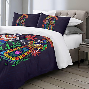 Sleepwish The Day of The Dead Bedding Skeleton Lovers Duvet Cover Set 3 Piece Dia de Los Muertos Printed Design Comforter Cover Sets Full 1 Duvet Cover 2 Pillowcases