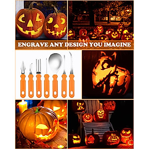 Halloween Pumpkin Carving Tools Kit, Professional and Heavy Duty Stainless Steel Pumpkin Cutter Knife Saw Scoop Tools Set for Kids or Adults, 7Pcs Carving Set for Halloween Decoration Jack-O-Lanterns