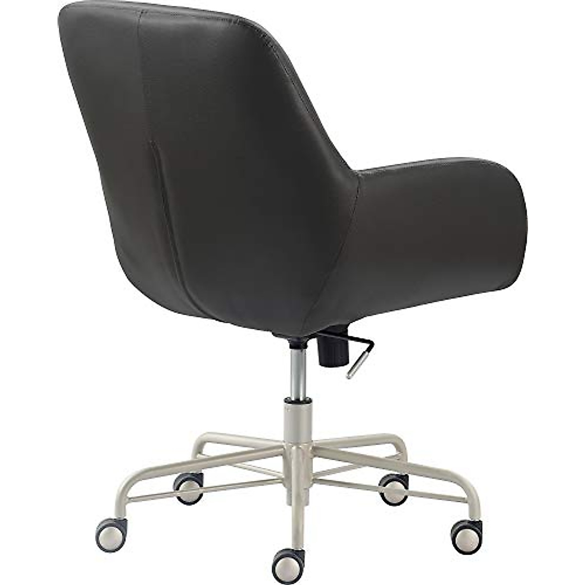 Tommy Hilfiger Forester Luxury Bonded Leather Home Office Chair, Modern Round Swivel Accent Seating with Arms, Adjustable Height and Recline, Charcoal Grey