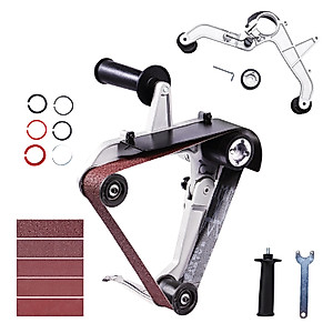 VEVOR Belt Sander Adapter for Angle Grinder, Pipe or Tube Sanding Attachment with 5/8-11" Imperial Thread and 10PCS Sanding Belts, Belt Sander Attachment Pipe Polishing Adapter for Rust Removal