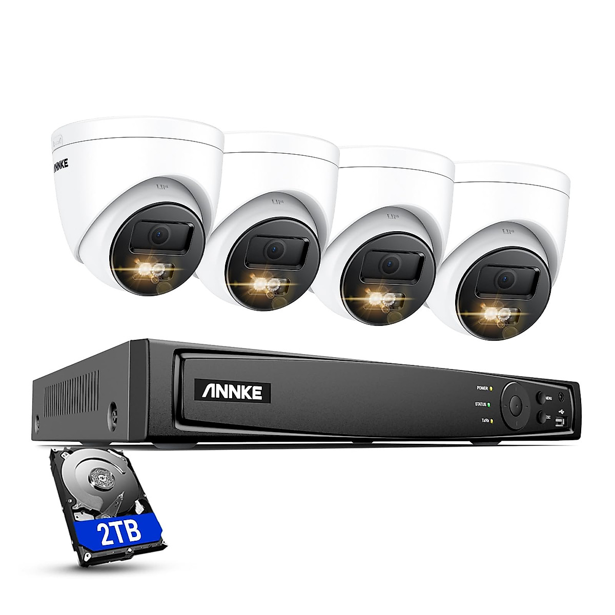 ANNKE 4K PoE Security Camera System with Audio Recording, 8 Channel 12MP H.265+ NVR with 4Pcs 8MP IP Turret Cams, Wide-Angle, IP67 Waterproof, Smart Dual Light, AI Human&Vehicle Detection(2TB HDD)
