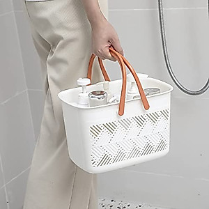 Andmey Portable shower caddy Tote, Plastic Storage Caddy Basket with Handle for College, Dorm, Bathroom, Garden, Cleaning Supplies, White