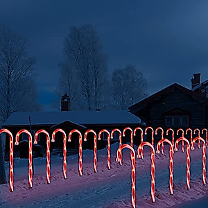 16'' Christmas Candy Cane Lights Outdoor Pathway, Set of 12 Christmas Candy Cane Markers Waterproof, Light Up Xmas Candy Cane Decoration with Stakes for Patio, Garden, Walkway