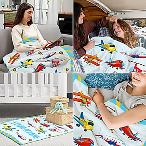 PUREGIFTS Custom Airplane Throw Blanket Gift - 30” x 40” Inches Lightweight Warm Blanket for Lap, Couch, Office - Blue Cartoon Throw for Boys Kids