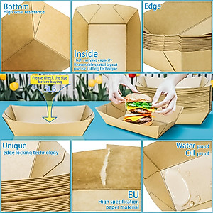 MotBach 50 Pack 5LB Extra Large Paper Food Boats Trays Disposable Paper Boats, Heavy Duty Food Boats, Paper Food Serving Tray Boat Basket for Snacks Sandwich Burgers Popcorns Tacos BBQ Fries Nachos
