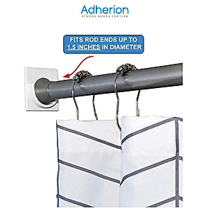 Adherion Adhesive Shower Curtain Rod Holder | Rod Retainer | Bathroom Tension Rod Wall Mount Brackets | No Drilling | Stick On | 3M Adhesive | White | 2 Pack | Shower Curtain Rod not included |