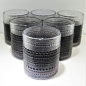 6-pack Hobnail Drinking Glasses, 10 oz Thick Modern Glass Tumbler, Double Old Fashion Glass, Vintage Bubble Glassware (Clear)
